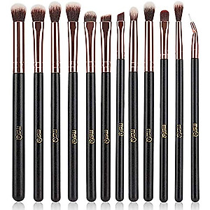 MSQ Eye Makeup Brushes 12pcs Rose Gold Eyeshadow Makeup Brushes Set with Soft Synthetic Hairs & Real Wood Handle for Eyeshadow, Eyebrow, Eyeliner, Blending(without bag)