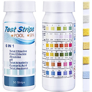 SuperCheck 6-Way Spa Test Strips for Hot Tub, 7 Parameters, 50 Count, Hot Tub Test Strips for Chlorine, Bromine, pH, Alkalinity, Cyanuric Acid and Hardness Levels in Pool and Spa, Test Kit for Pools