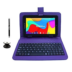 LINSAY 7" 2GB RAM 32GB Storage Android 12 Tablet with Purple Leather Keyboard, Pop Holder and Pen Stylus