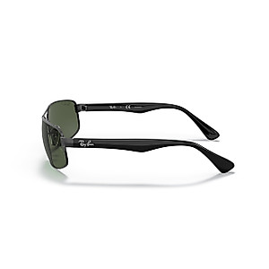 Ray-Ban Men's RB3445 Rectangular Sunglasses, Black/Polarized Dark Green, 64 mm