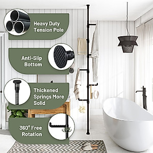 DYN Ptah Adjustable Coat Rack 65" to 116" with 6 Hooks, Freestanding Tension Rod Coat Hanger Floor to Ceiling, Heavy Duty Clothes Rack for Entryway, Living Room, Bedroom, Hanging Clothes, Hats, Bags