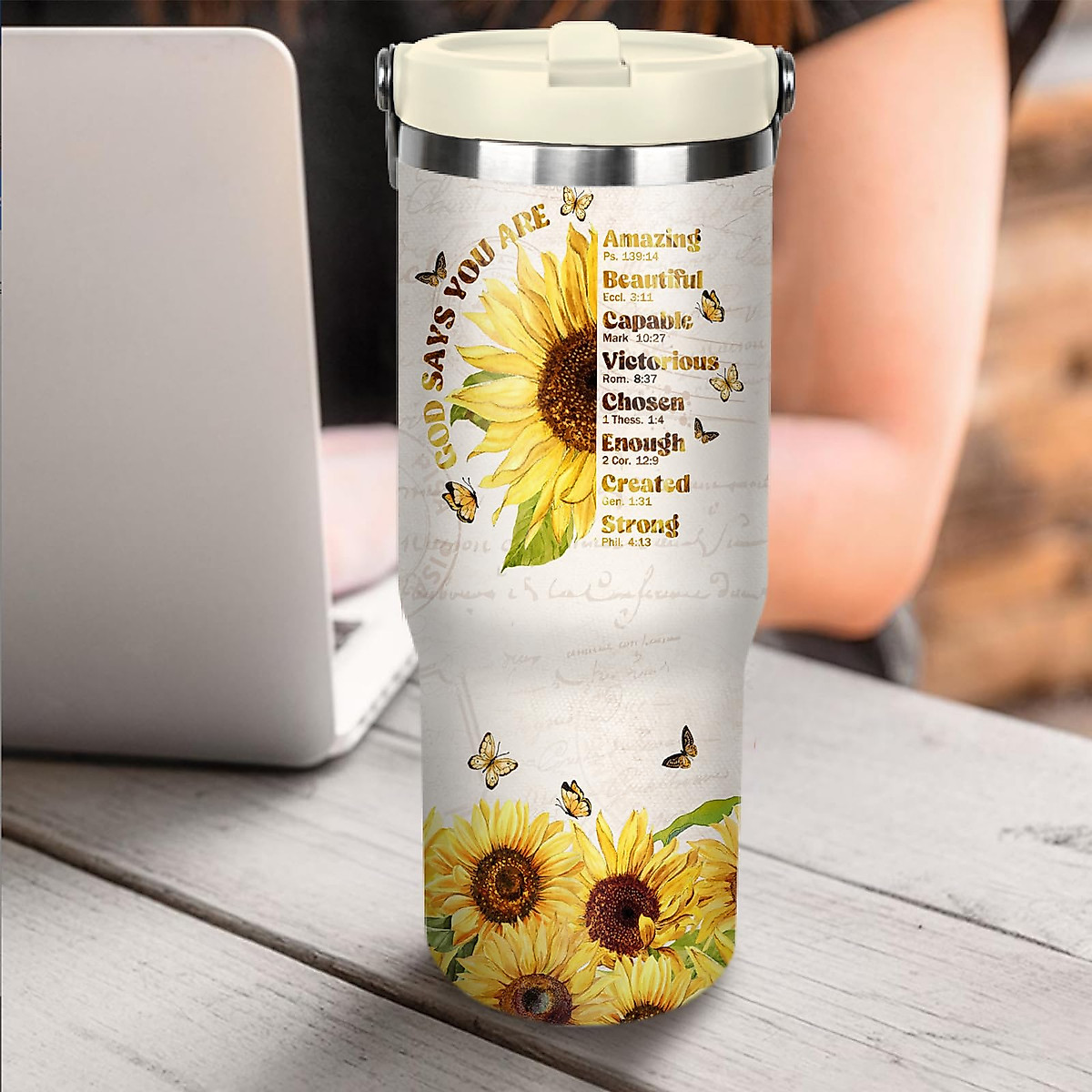 soeufnwhf Christian Gifts for Women, Inspirational Religious Gifts, Sunflower 30 oz Christian Tumbler with Handle Stainless Steel Insulated Bible Faith Cups Mugs Water Bottle