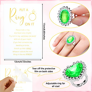 Woanger Put a Ring on It Game with 100 Pcs Fake Rings, Plastic Rings for Bridal Shower Game, Acrylic Sign for Guests Engagement Wedding Decoration