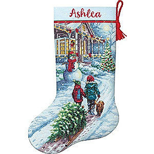 Dimensions 70-08995 Holiday Tradition DIY Personalizable Christmas Cross Stitch Stocking Kit, 16" L, 14 Count Light Blue Aida, Various