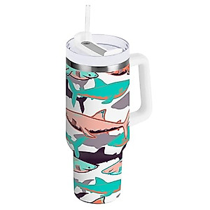 ARGTILDN 40 oz Tumbler Cartoon Fish Sea Insulated Travel Mug with Handle and Straw Lid Stainless Steel Vacuum Coffee Cup Tea Beverage Container Water Bottles for Car Sports office