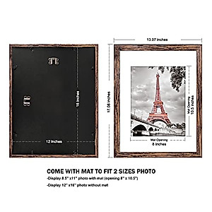 Luxdart 12x16 frame Dark Walnut Made of Solid Wood Display Pictures 8.5x11 with Mat or 12x16 without Mat, Farmhouse Distressed 12x16 Picture frames for Wall Mounting