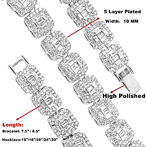 HH BLING EMPIRE Iced Out Chains for Men Silver and Gold Diamond Tennis Necklaces-Mens Hip Hop Baguette Tennis Chains (Cluster-Silver-18)