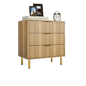 IDEALHOUSE Natural 3 Drawer Dresser for Bedroom, 30” Tall Dresser Organizer with Metal Legs, Modern Wood Chest of Drawers for Bedroom, Hallway, Home Office