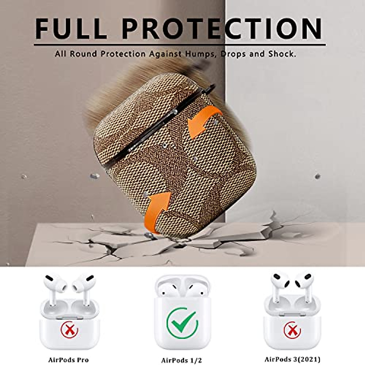 Case for AirPods 2&1 Case,6 in 1 Fashion Luxury PU Shockproof Anti-Slip Protective Cover Accessories Set for Airpods 2/1 Charging Case with Keychain/Ear Hook/Watch Band Holder/Anti-Lost Strap(Brown)