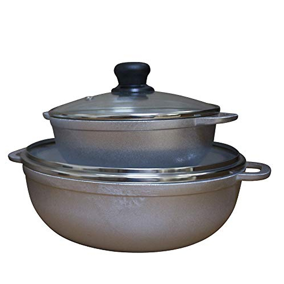 IMUSA USA 2 Piece Cast Aluminum Caldero Set with Glass Lid, Silver