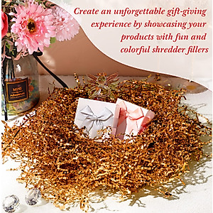 Outus Crinkle Cut Paper Shred Filler Shredded Paper for Gift Box Crinkle Paper Metallic Shredded Crinkle Cut Paper Easter Grass Tissue Paper for Wedding Birthday Wrapping Boxes Bags (Gold, 1 LB)