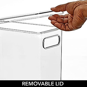 mDesign Slim Plastic Stackable Bathroom Cabinet Storage Bin Box with Handles/Lid, Drawer Stacking Organizer for Soap, Lotion, Towels, and Accessories, Ligne Collection, 4 Pack, Clear