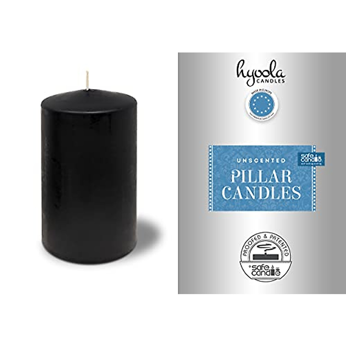 Hyoola Black Pillar Candles 2x4 Inch - 4 Pack Unscented Pillar Candles - European Made