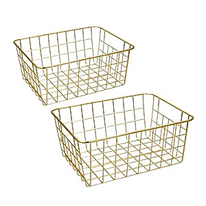 Wire Baskets, Gold 2 Pack Wire Basket, Organizing Storage Crafts Decor Kitchen (Gold Copper)