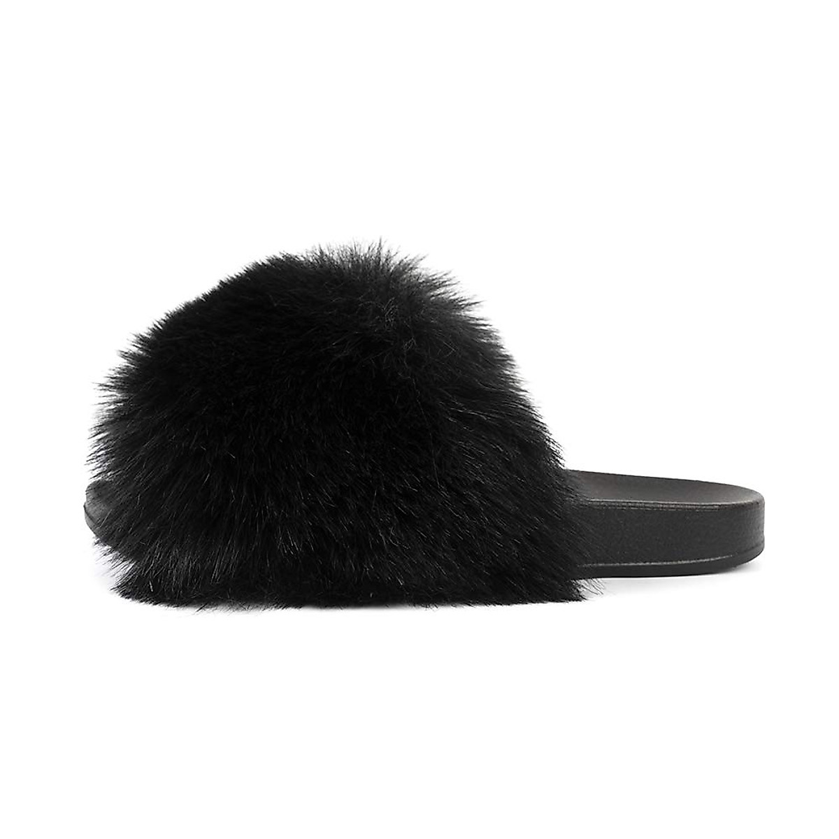 FUNKYMONKEY Women's Slides Faux Fur Cute Slip On Fuzzy Slippers Comfort Flat Sandals (11 M US, New Black)