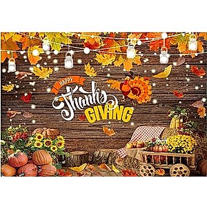 Dudaacvt 7x5ft Thanksgiving Photography Backdrop Rustic Wooden Floor Barn Harvest Background Thanksgiving Turkey Autumn Pumpkins Backdrop Thanksgiving Party Decoration Backdrop D643