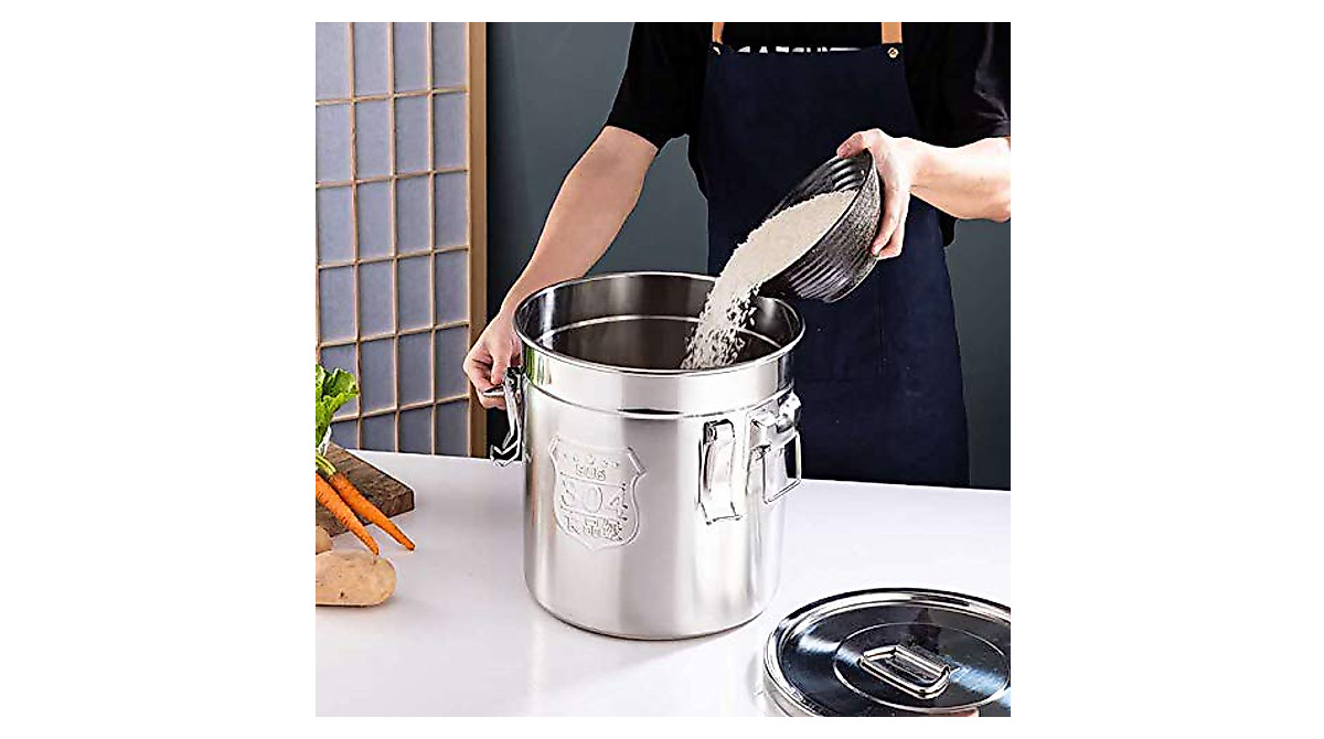 SanBouSi Stainless Steel Canister Rice Bucket Airtight Canister with ...