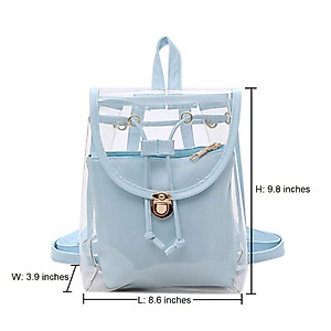 Mini Clear Backpack with Removable Pouch Transparent PVC Shoulder Bag Handbag, Blue, Small