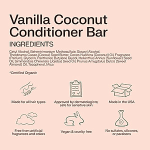 The Earthling Co. Conditioner Bar - Promote Hair Growth, Strengthen & Moisturize All Hair Types - Paraben & Sulfate Free formula with Natural Ingredients for Dry Hair (Vanilla Coconut, 1.8 oz)