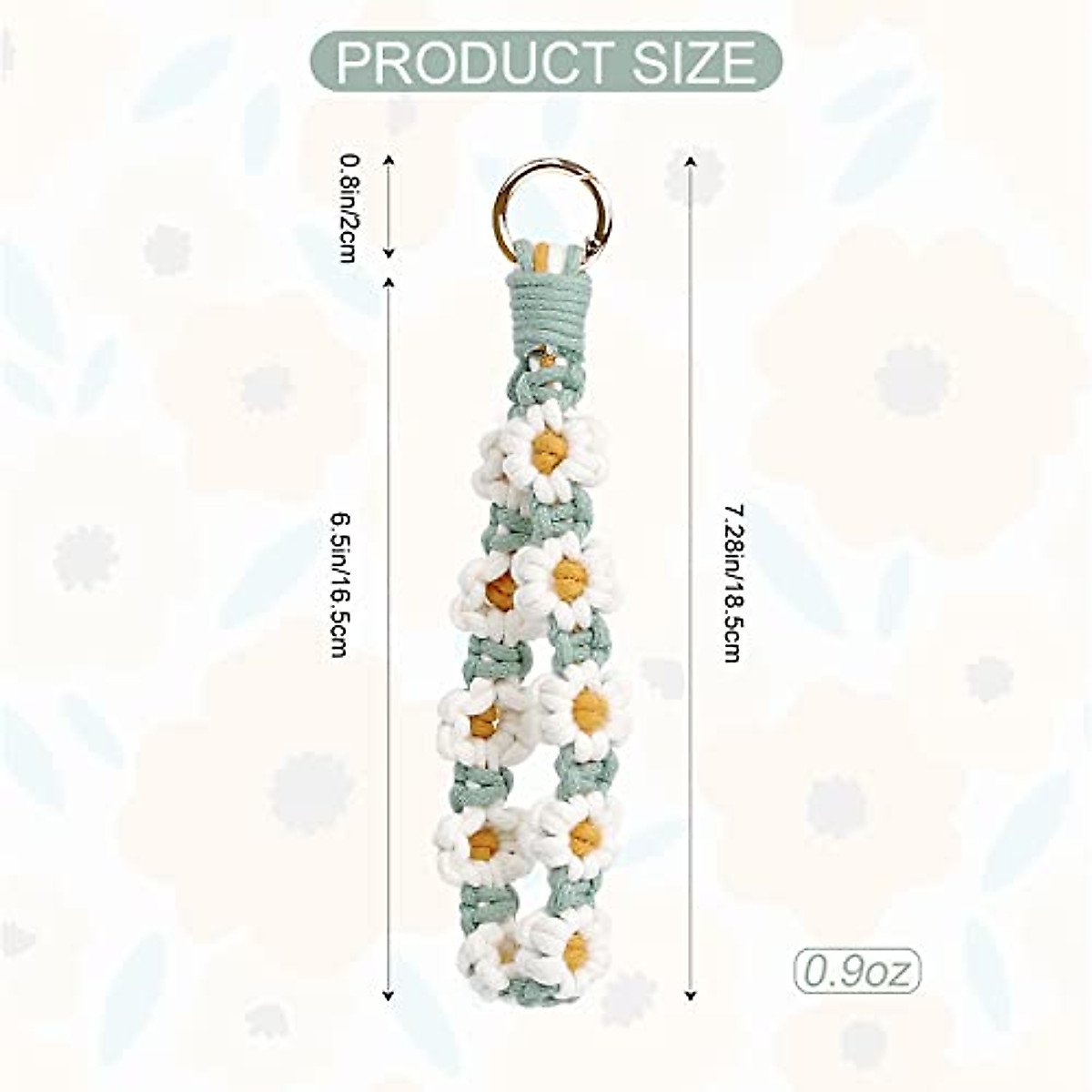 elephtree Boho Macrame Keychain Wristlet Keychain Weave Exquisite Keyring Holder Bracelet Handmade Wrist Lanyard Flower Pattern for Women