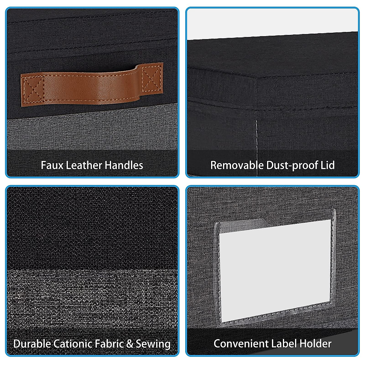 GhvyenntteS Fabric Storage Bins with Lids 3 Pack, Closet Storage Boxes with Lid and 3 Handles, Foldable Storage Baskets with Lids and Label Window for Home Office (Grey&Black, 15" x 11" x 9.7")