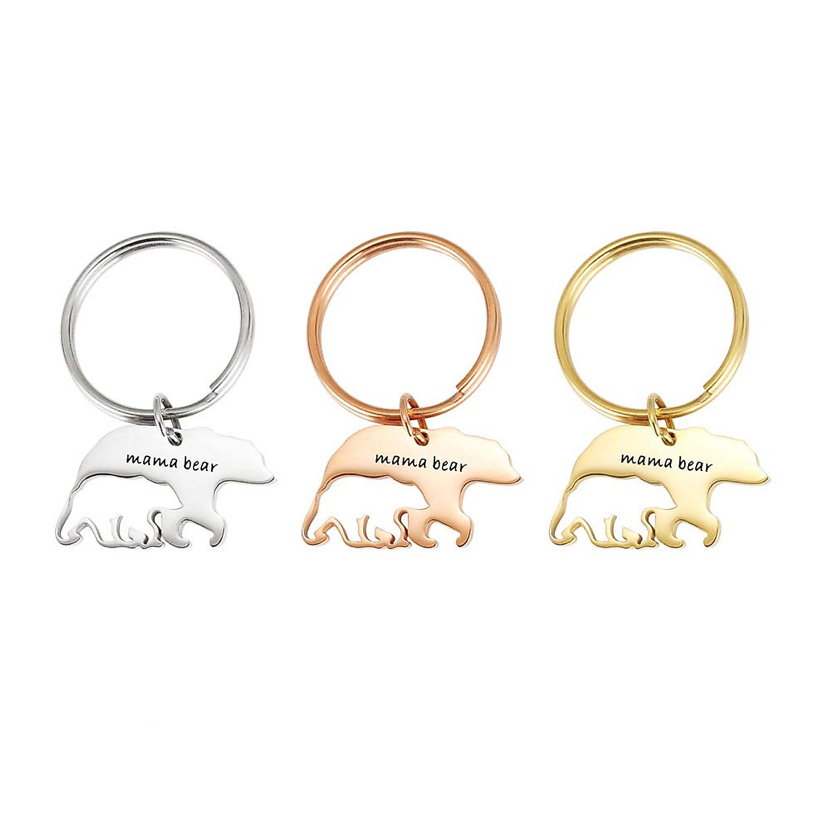 Meiligo Stainless Steel Mum Sweet Mama and Baby Bear Round Pendant Necklace Keychain for Mother (Keychain - Rose Gold)