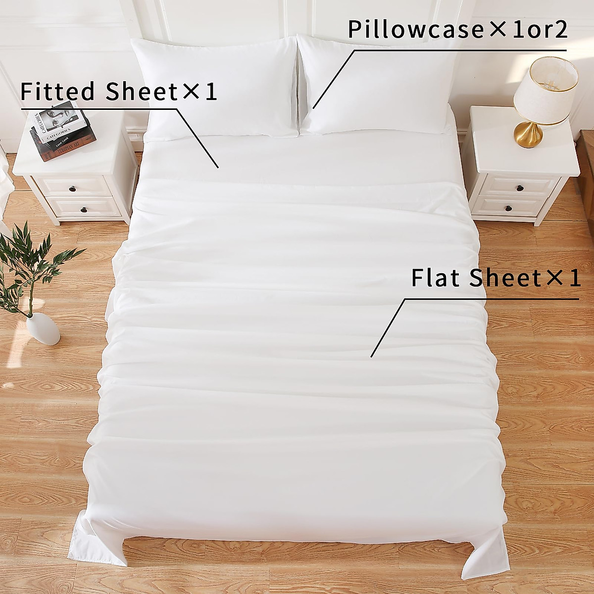 Overket Full Sheet Set Ultra Soft Full Bed Sheets 1800 Series Luxury Cooling Sheets-100% Microfiber-Breathable-Wrinkle Free - Full Size White-4PC