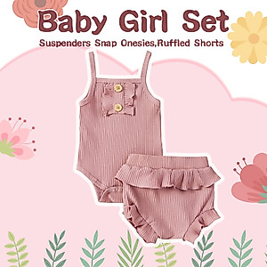 Dimoybabe Baby Girl Summer Clothes Bloomer Knit Cotton Outfits Infant Romper Strap Sleeveless Ruffle Light Pink 3-6 Months 80CM