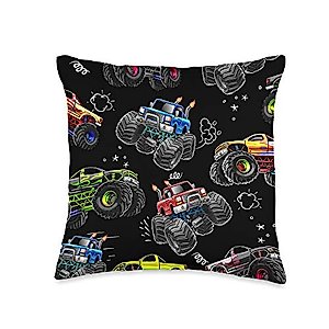 Awesome Monster Truck Throw Pillows Awesome Room Decor for Boys Monster Truck Gift Throw Pillow, 16x16, Multicolor