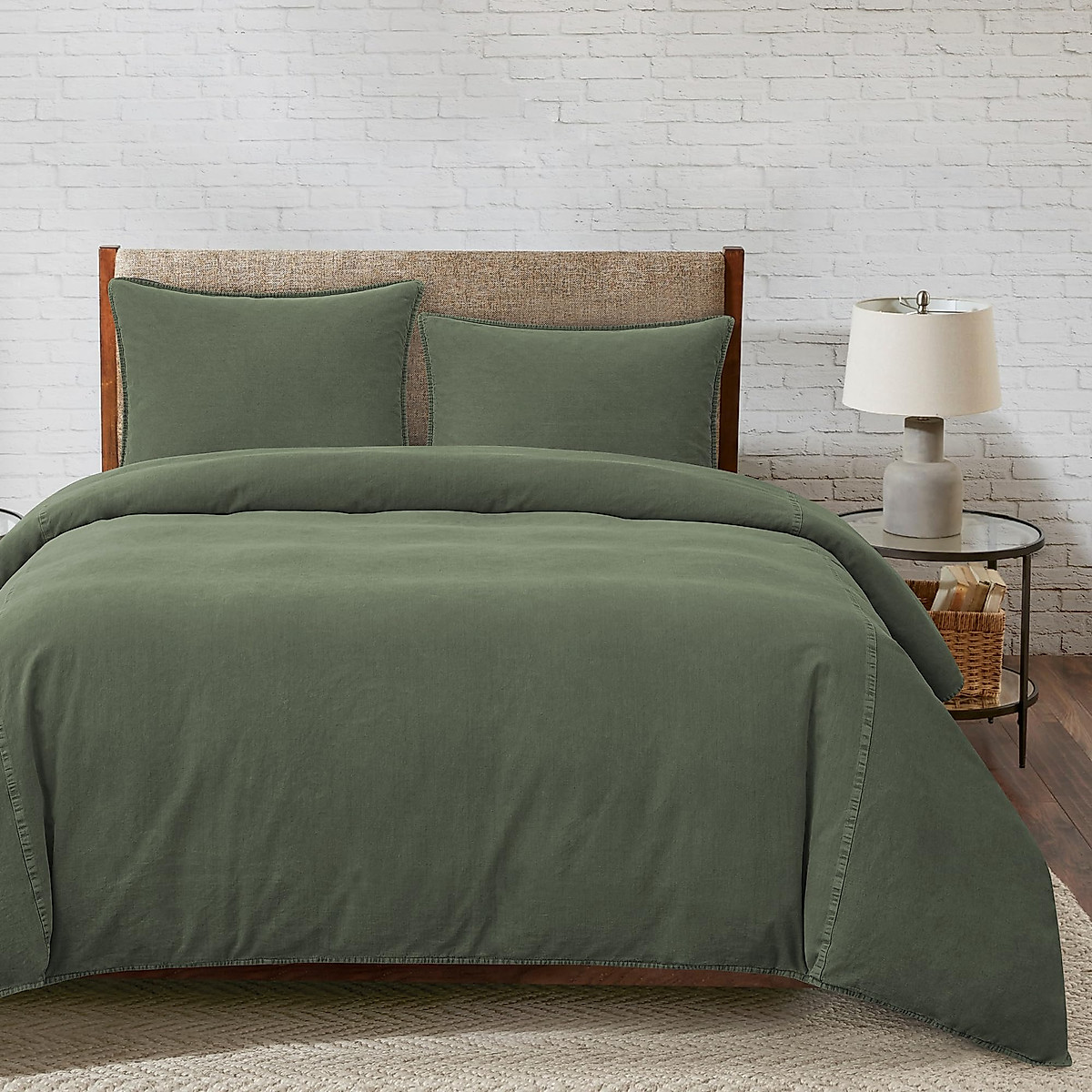 HiEnd Accents Stonewashed Cotton Canvas 3 Piece Super King Duvet Cover Set, Duffle Bag Solid Color, Modern Classic Luxury Bedding Set, 1 Comforter Cover and 2 Pillow Shams