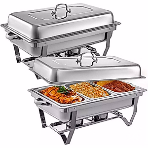 UZOURI Stainless Steel Chafing Dish Sets 2 Pieces, Chafing Dish Set Food Warmer Buffet with Folding Frame Food Pans, for Catering Buffet Warmer Tray Dining(Size:Single Grid) (Single Grid)