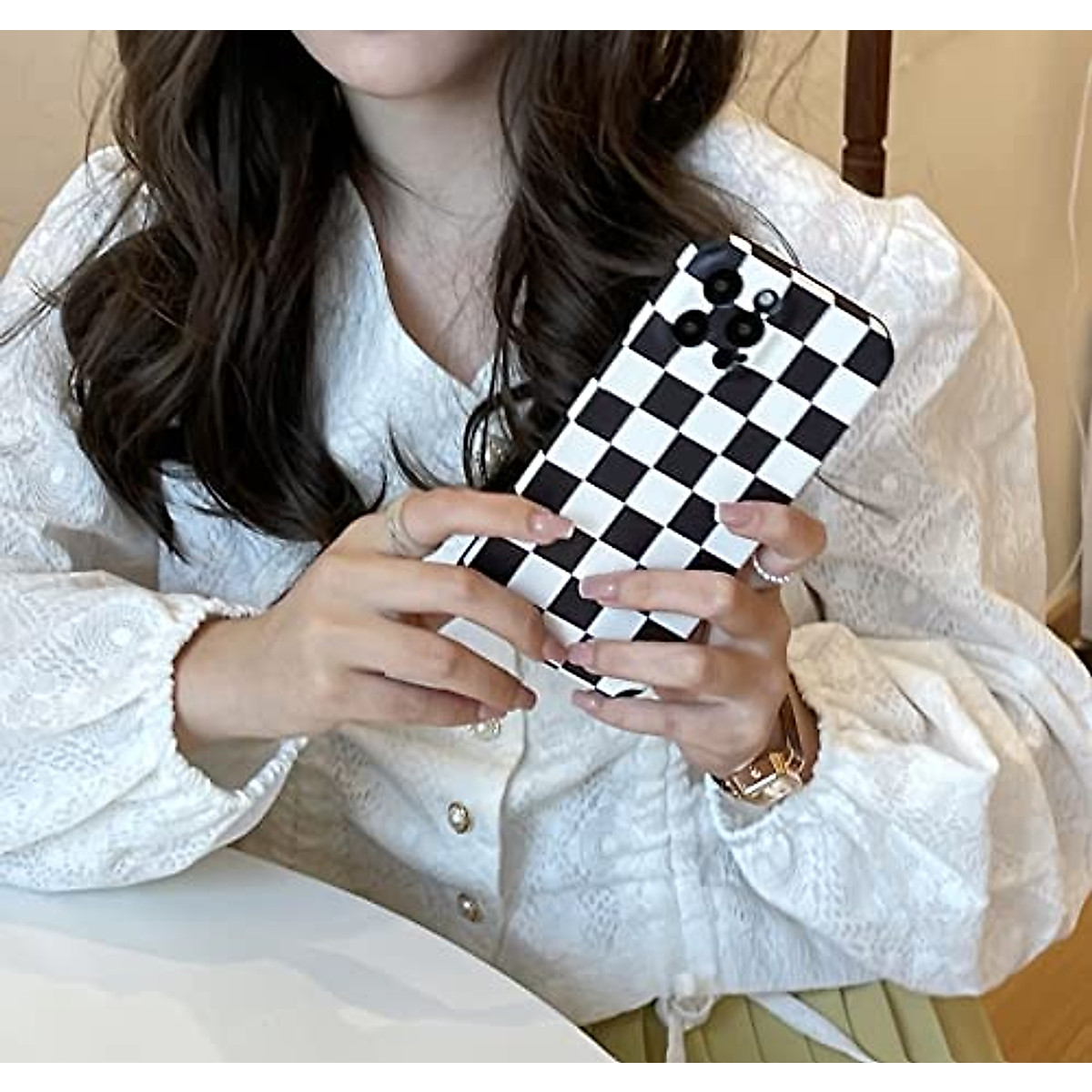 Compatible with iPhone 12 Pro Max Buffalo Plaid Black and White Phone Case,Grid Checkerboard Leather Soft Flexible TPU Anti Scratch Shock-Proof Protective Cover(Iphone12pro max)