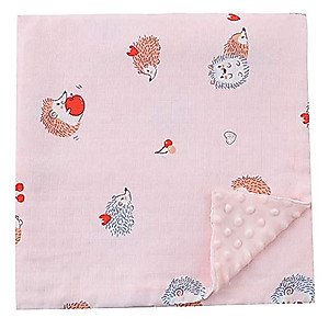 Jay & Ava Premium Cotton & Minky Dotted Backing Baby Blanket, Double Layer, Super Soft Crib, Nursery, Stroller, Receiving Blanket for Girls, Boys, Newborns (Pink Hedgehog)
