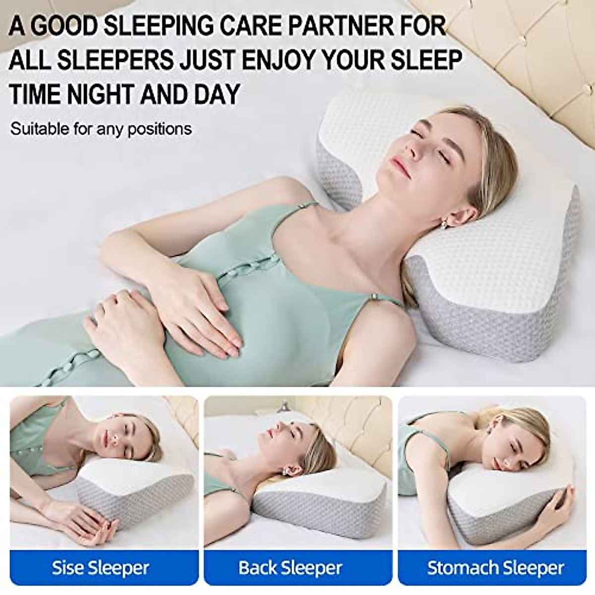 Femont Cervical Memory Foam Pillow,Contour Pillow for Pain Relief Sleeping,Neck Support Sleeping Bed Pillow for Side Back Stomach Sleepers,Breathable Washable Cover,Giftable