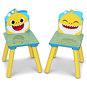 Baby Shark 5-Piece Toddler Bedroom Set by Delta Children - Includes Bed, Table with 2 Chairs and 6 Bin Design and Store Toy Organizer, Blue