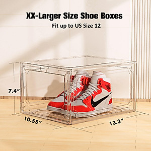 Kuject XX-Large Shoe Storage Boxes Clear Plastic Stackable, Shoe Organizer for Closet, Shoe Display Containers Rack for Sneaker, Drop Front Shoe Case with Magnetic Door 7 Pack Fit up to US Size 12