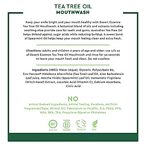Desert Essence Refreshing Tea Tree Oil Mouthwash - 8 Fl Ounce - Essential Oil of Spearmint - Reduces Plaque Buildup - Complete Oral Care - Refreshing Taste - Vitamin C