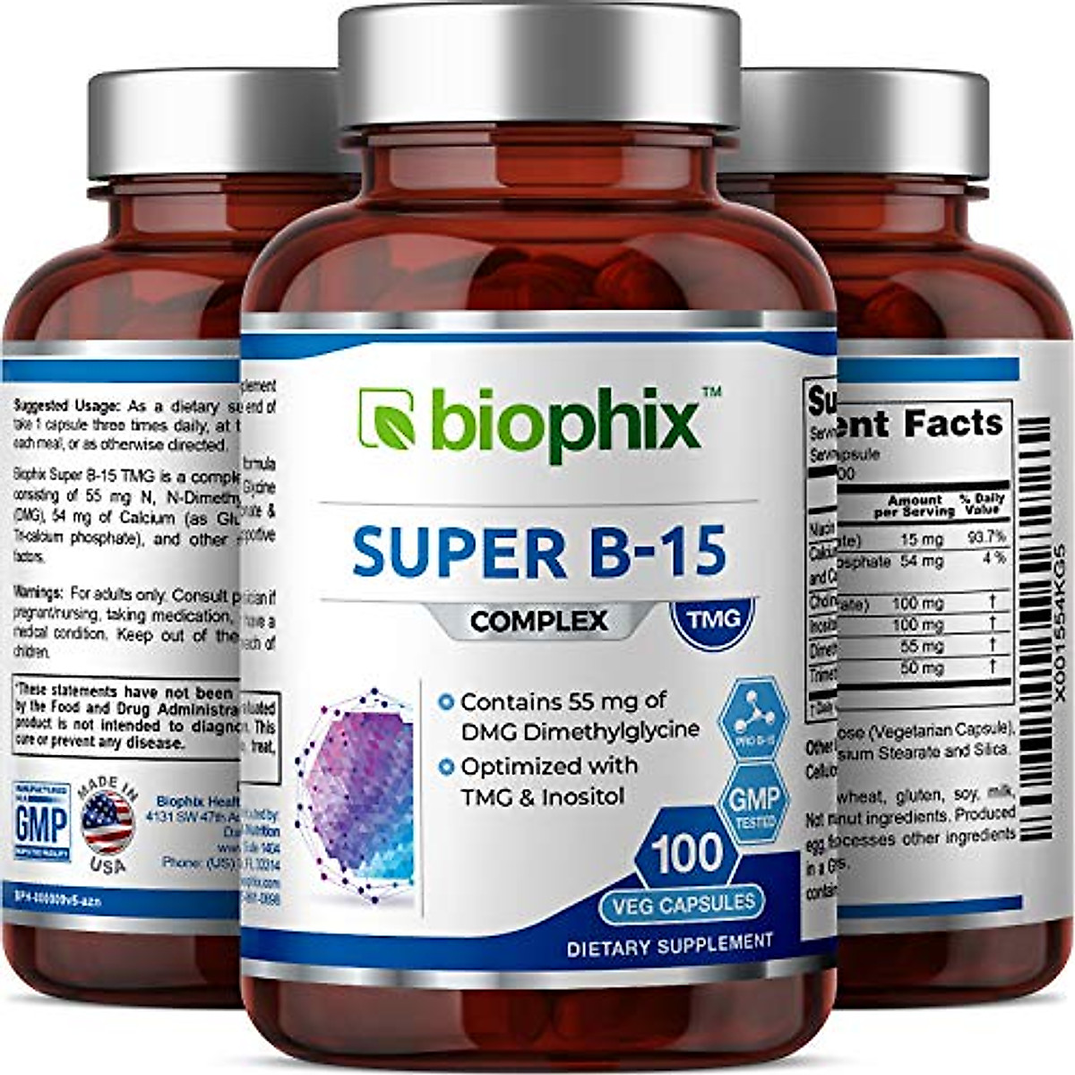 Super B-15 100 Vcaps - Niacin Calcium Choline Inositol DMG TMG - Supports Healthy Oxygen Energy Levels
