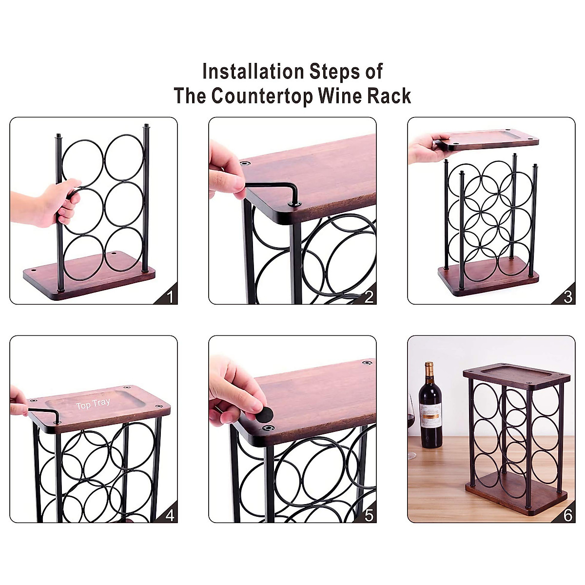 ALLCENER Countertop Wine Rack, Wood Wine Bottle Holder, Perfect for Home Decor & Kitchen Storage Rack, Bar, Cellar, Cabinet, Pantry, etc (Hold 6 Bottles)