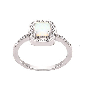 CloseoutWarehouse White Simulated Opal Princess Halo Ring Sterling Silver Size 14