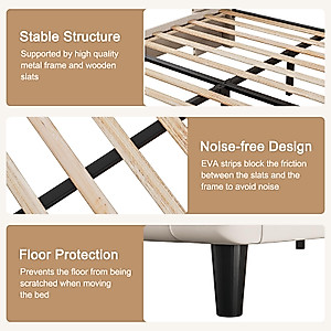 Amyove Tufted Upholstered Platform King Bed Frame with Headboard and Footboard, Velvet Platform Bed Raised Wing Back Headboard (Beige, King)