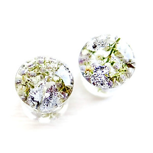 ETERNIADA Ear gauges and Plugs Silver Flakes and Tamarisk Flower Plug and Tunnel 0g Plugs 28mm Plugs Floral gauges Resin Plug Bridal Plugs 6g 4g 2g Dried Herbs (22mm / 7/8" / Pair)