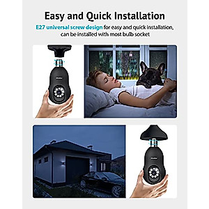 LaView 4MP Bulb Security Camera 2.4GHz, 360° 2K Security Cameras Wireless Outdoor Indoor Full Color Day and Night, Motion Detection, Audible Alarm, Easy Installation, Compatible with Alexa（Black）
