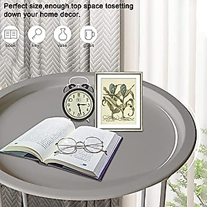 Garden 4 you Folding Tray Metal Side Table Grey Round End Table Cyan Sofa Small Accent Fold-able Table, Round End Table Tray, Next to Sofa Table, Snack Table for Living Room and Bed Room