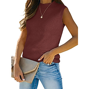 ANRABESS Womens Summer Sleeveless Tops Casual Mock Neck Loose Fit Knit Lightweight Sweater Pullover Top Maroon-XL
