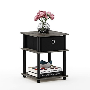Furinno Turn-N-Tube 3-Tier End Table, French Oak Grey/Black/Black,18063GYW/BK/BK