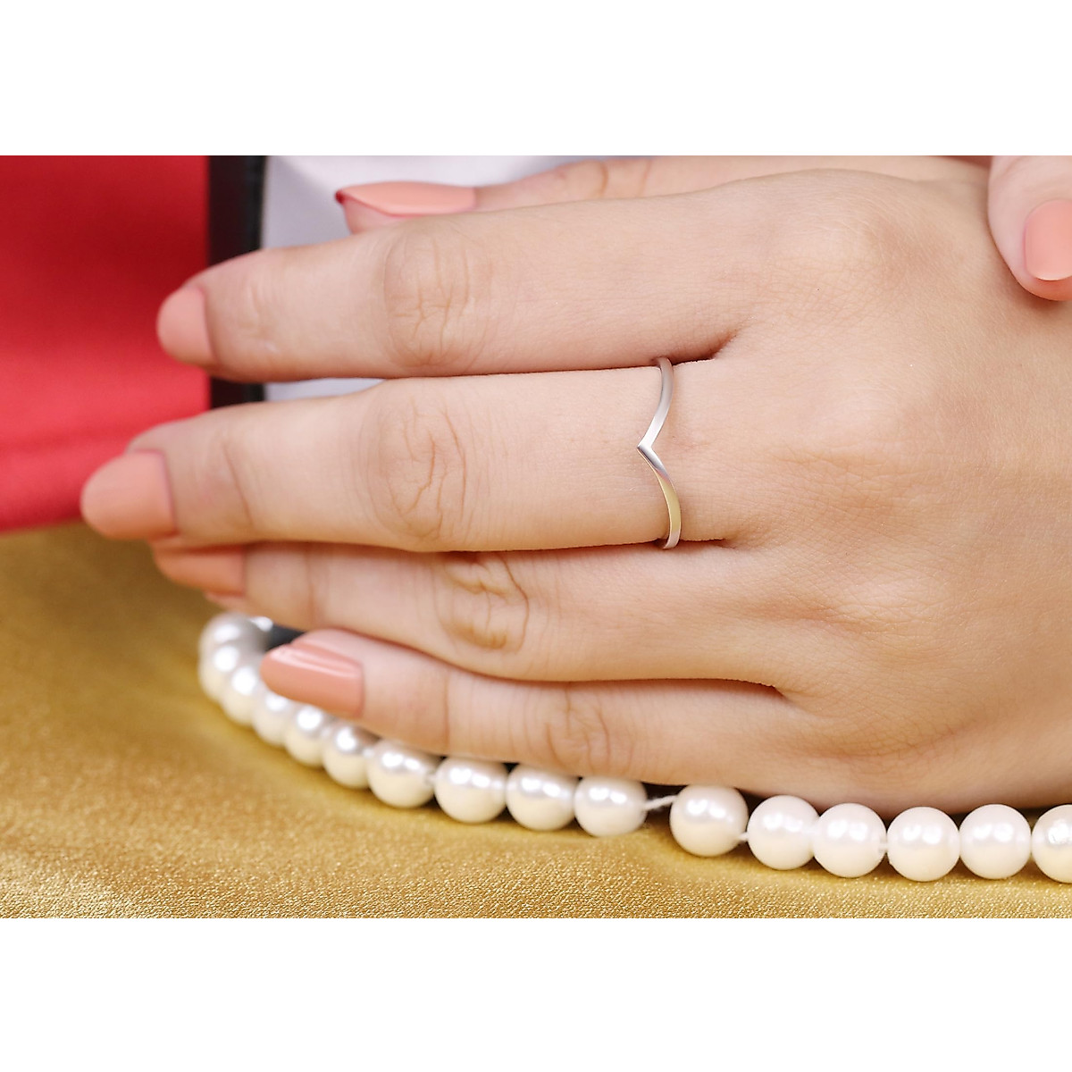 Dazzlingrock Collection Ladies Minimalist Guard Chevron V Shape Stackable Classical Simple Plain Matching Wedding Band | 10K White Gold, Size 8.5