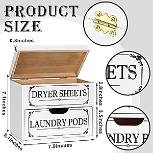 Tatuo Dryer Sheet Holder with Hinged Lid Farmhouse Dryer Sheet Dispenser Rustic Dryer Sheet Container Dryer Sheet Box Laundry Room Decor for Laundry Room Organization Fabric Sheet Laundry Pods, White