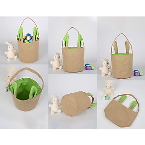 KEFAN 3 Pack Easter Bunny Baskets Jute Burlap Easter Bags with Ears Stand Up 8 x 8 x 9 Inch