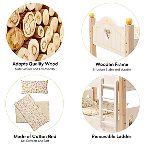 ROBOTIME Baby Doll Bunk Beds, Doll Cribs for 18 inch Dolls, Wooden Doll Beds Cribs fits American Girls (Wood, 2 Pcs Beds)